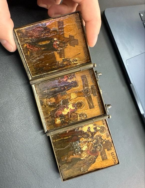 Antike Reise-Ikone Triptychon Kreuzigung Christi Faltbar | Kaufen auf Ricardo