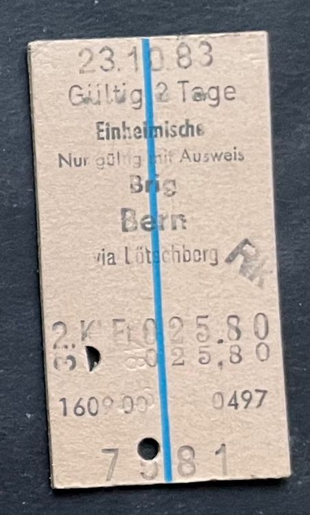 Brig Bern via Lötschberg/ Einheimische Billett/ 1984 | Kaufen auf Ricardo