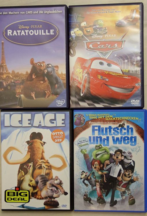 4 DVDs Kinderfilme: Cars, Ratatouille, Ice Age, Flutsch+weg (Gebraucht) in Niederdorf für CHF 2 ...