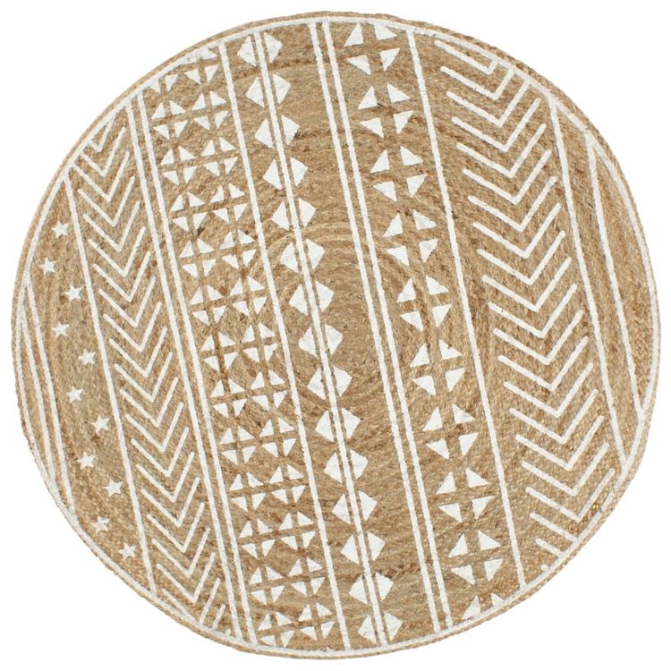 Teppich Handgefertigt Jute Weißer Druck 120 cm (Neu und ...
