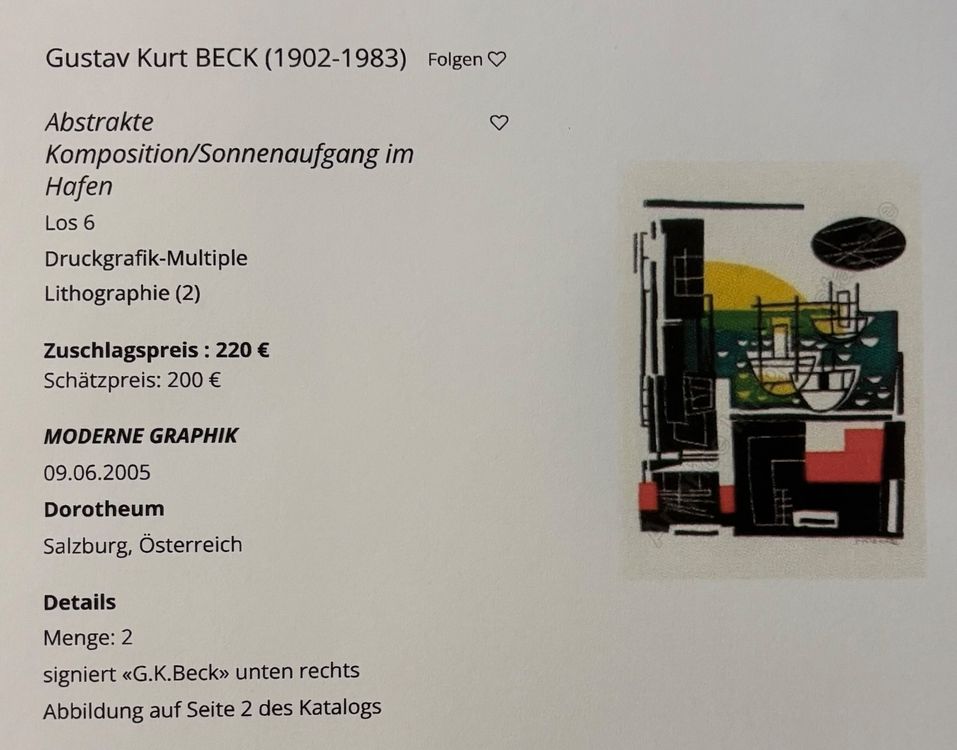 Gustav Kurt Beck (1902-1983), Lithographie, Hafen, sign. (Gebraucht) in ...