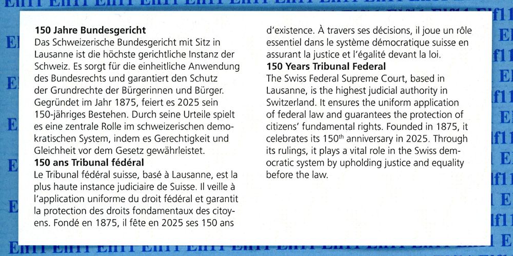 CHF__10.00 2025 Bundesgericht PP #1362 --> portofrei