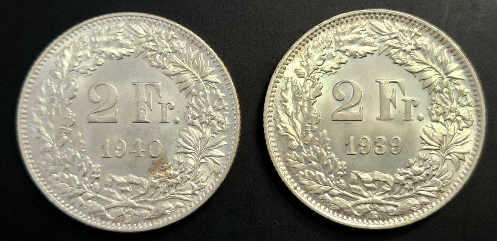 2Fr. 1939+1940 praktisch unz-stgl. Silber 835/1000 | Kaufen auf Ricardo