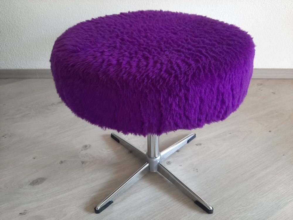 Vintage 70er J. Space Age Design Fell Hocker Chrombeine Lila (Gebraucht ...