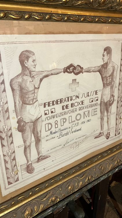 yverdon Boxe Gravure Gravur Diplôme Box Diplom 1930-40 (Gebraucht) in ...