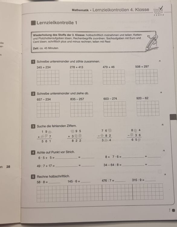 Mathematik 4. Klasse Lernzielkontrollen 10 Tests m. Lösungen | Kaufen ...