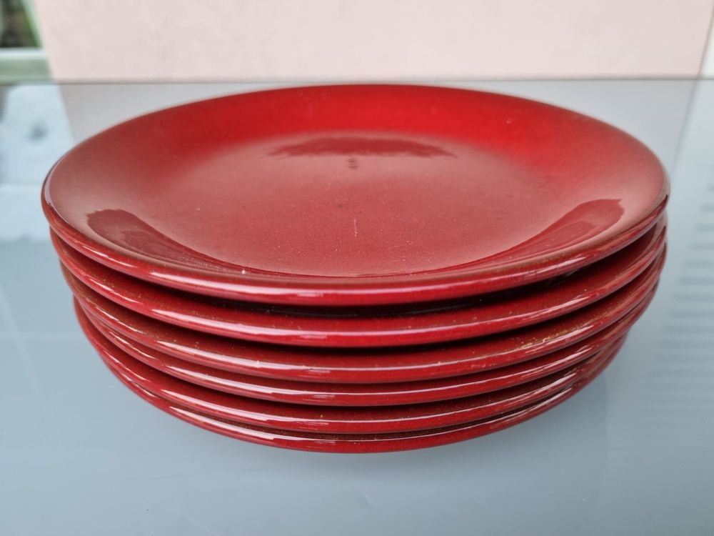 6 rote Keramik Rössler? Teller Dessertteller 19cm | Kaufen auf Ricardo