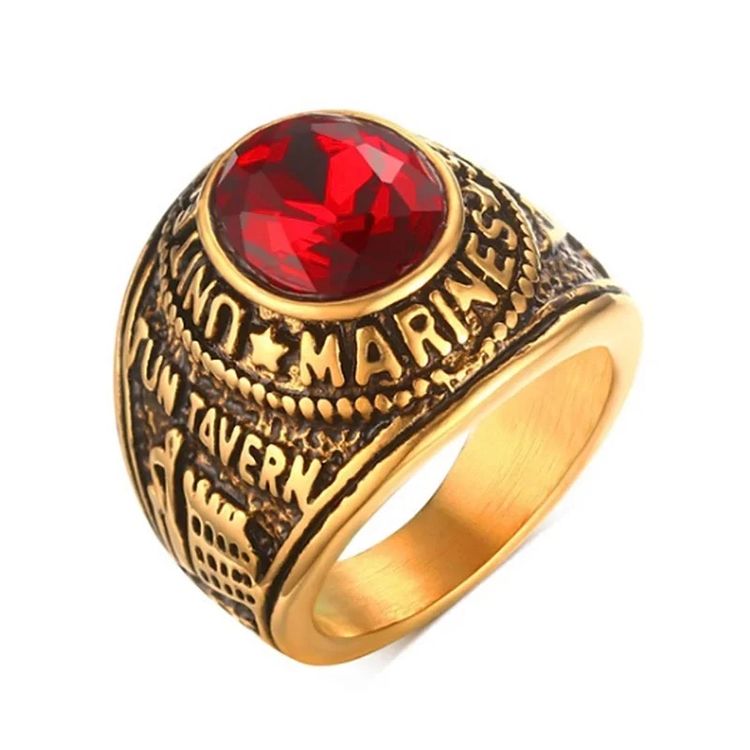 Vintage Gold Color Stainless Steel Red Stone Men Ring US (Neu und ...