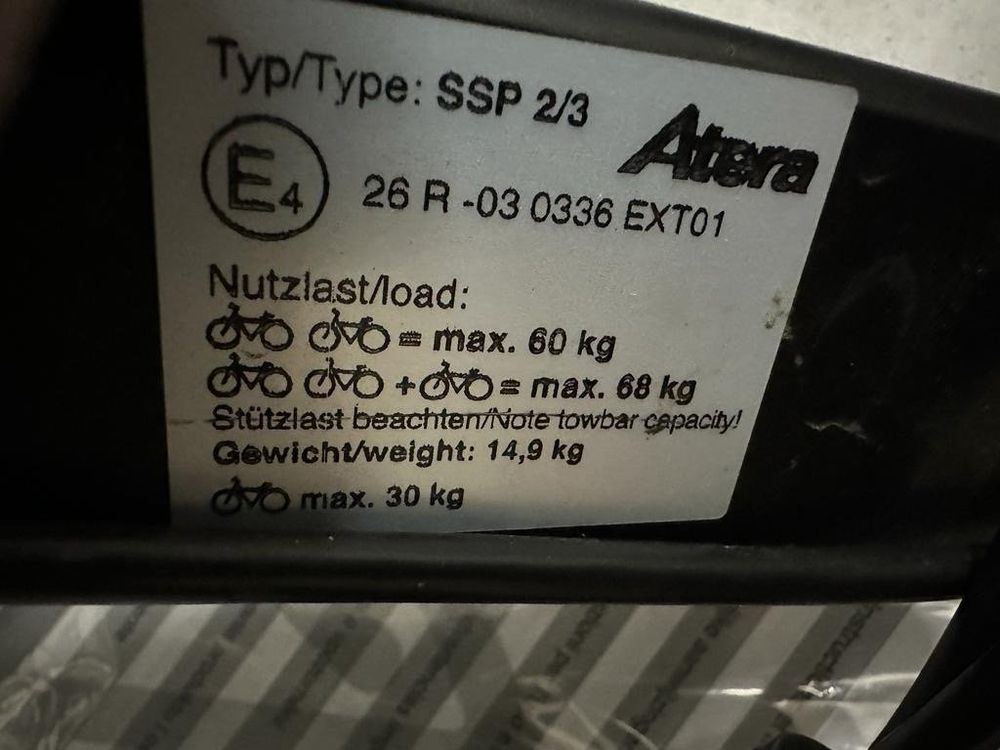 Fahrradträger Atera SSP 2/3 (für Anhängerkupplung) (Gebraucht) in St. Antönien für CHF 270 – nur ...