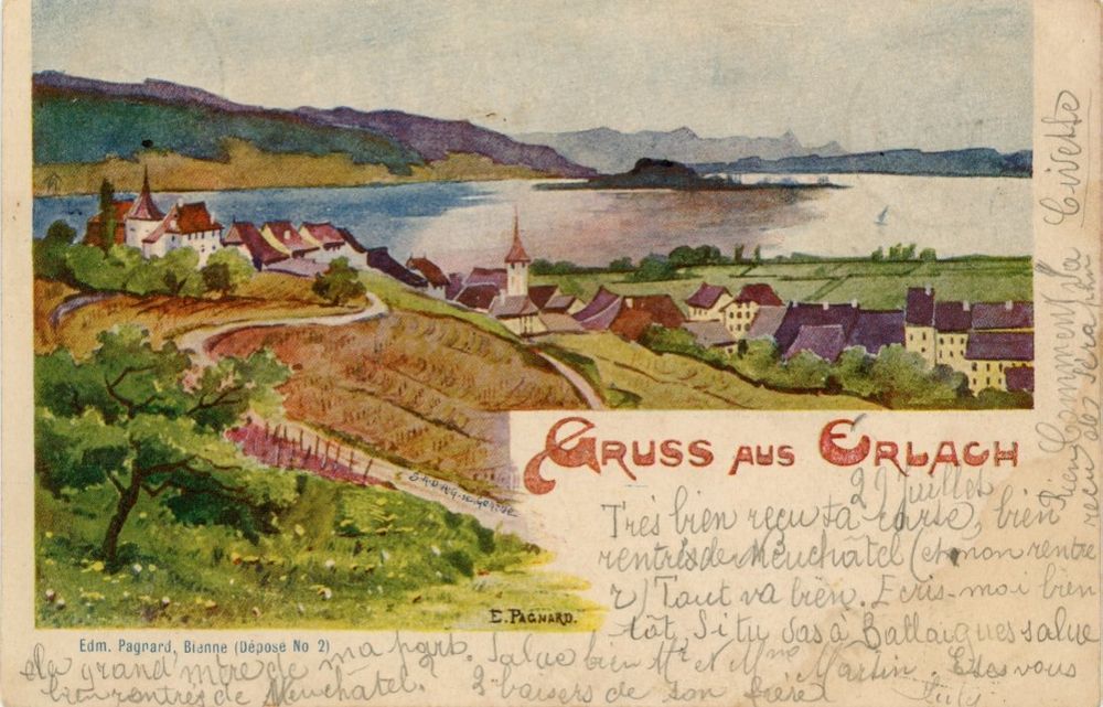 Erlach BE - LITHO um 1898 (Gebraucht) in Niedergesteln für CHF 12.5 – mit Lieferung auf Ricardo ...