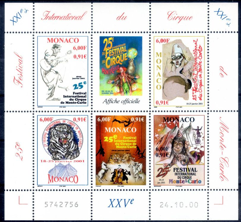 MONACO BLOCK 25° INT. ZIRKUS-FESTIVAL 2001 ** - KA99 (Neu (gemäss ...