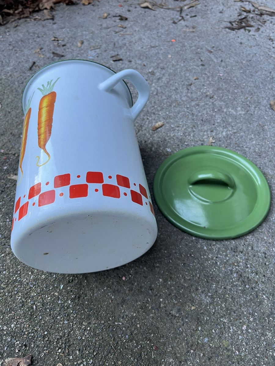 Email Kochtopf mit Deckel, 22 cm hoch, Durchmesser 15 cm (Gebraucht) in ...