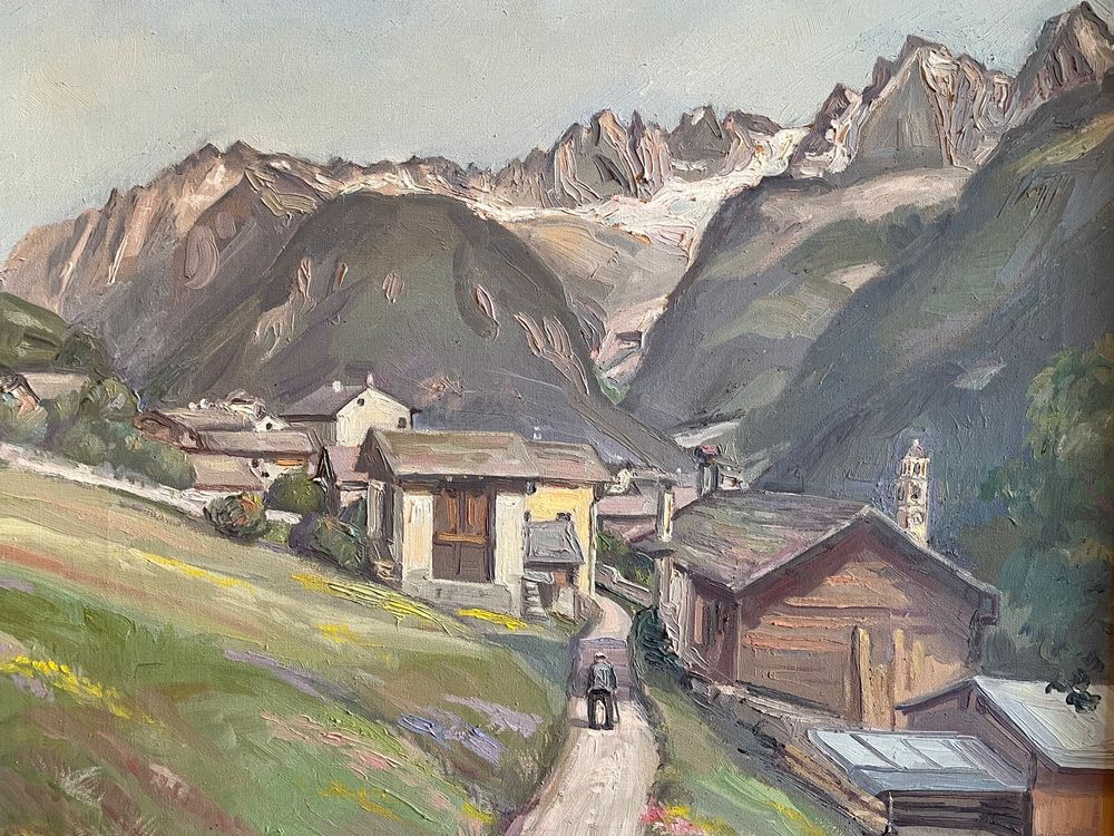 RUDIN Adrian 1915-1998 Ölgemälde Schweizer Alpen Dorfszene (Gebraucht ...