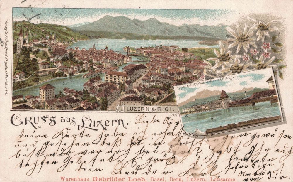 Gruss aus Luzern, Stadtansicht, Kapellbrücke, 1899 (Gebraucht) in Bronschhofen für CHF 10 – mit ...