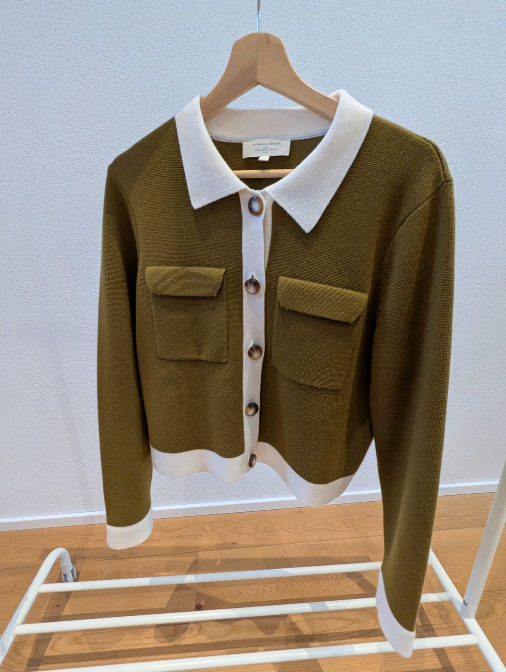 Sezane Gilet Betty vert olive détails écru T. 40 (Neuf (Voir ...