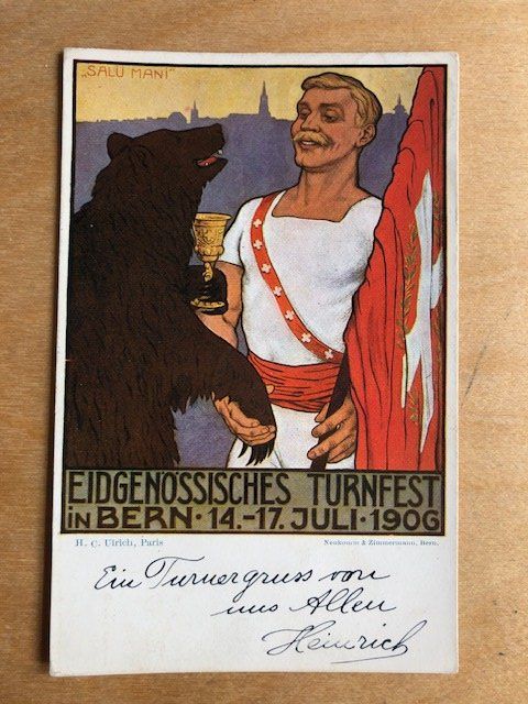 Antike Postkarte, Bärenkarte, Turnfest Bern, 1906 (Gebraucht) in Basel für CHF 18 – mit ...