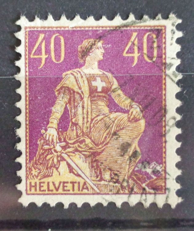 SWITZERLAND 1908: Helvetia mit Schwert 40 C, Type I, O (Gebraucht) in Zürich für CHF 2.1 – mit ...