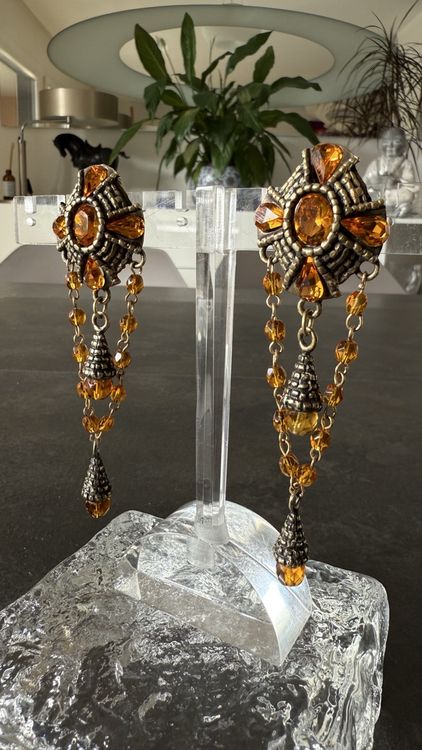 Boucles d'oreilles Chantal Thomass ambre doré vintage clip (D'occasion ...