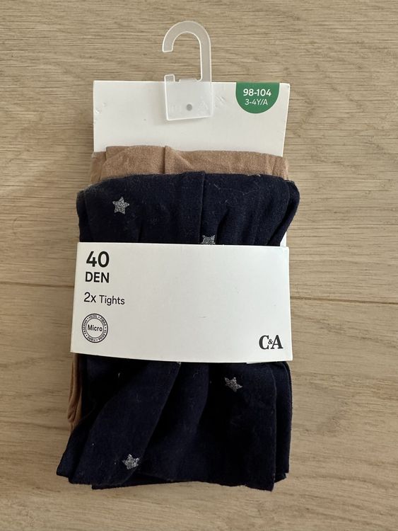 Lot 2 collants NEUF 98-104cm 3-4 ans beige / nude / bleu (Neuf avec ...