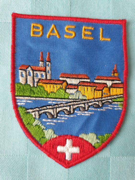 Vintage Badge BASEL Rhein Schweiz Wappen St.Galler Stickerei (Gebraucht ...