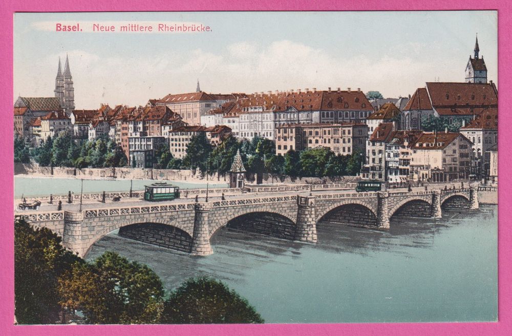 Basel gel 1906 Neue mittlere Rheinbrücke mit Trams | Kaufen auf Ricardo