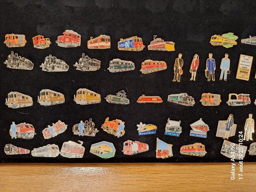 Vitrine avec 75 pins de chemin de fer Schmid - Muller + 18 p (D ...