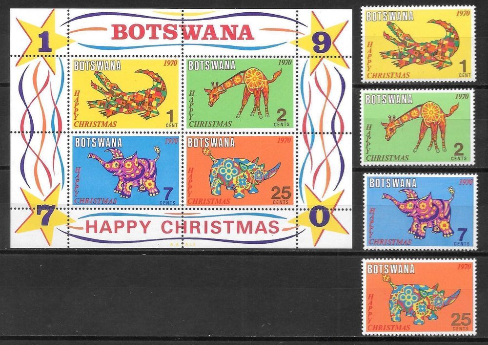 Botswana Serie 67 - 70 + Block Weihnachten ** 3.11.1970 (Neu (gemäss ...