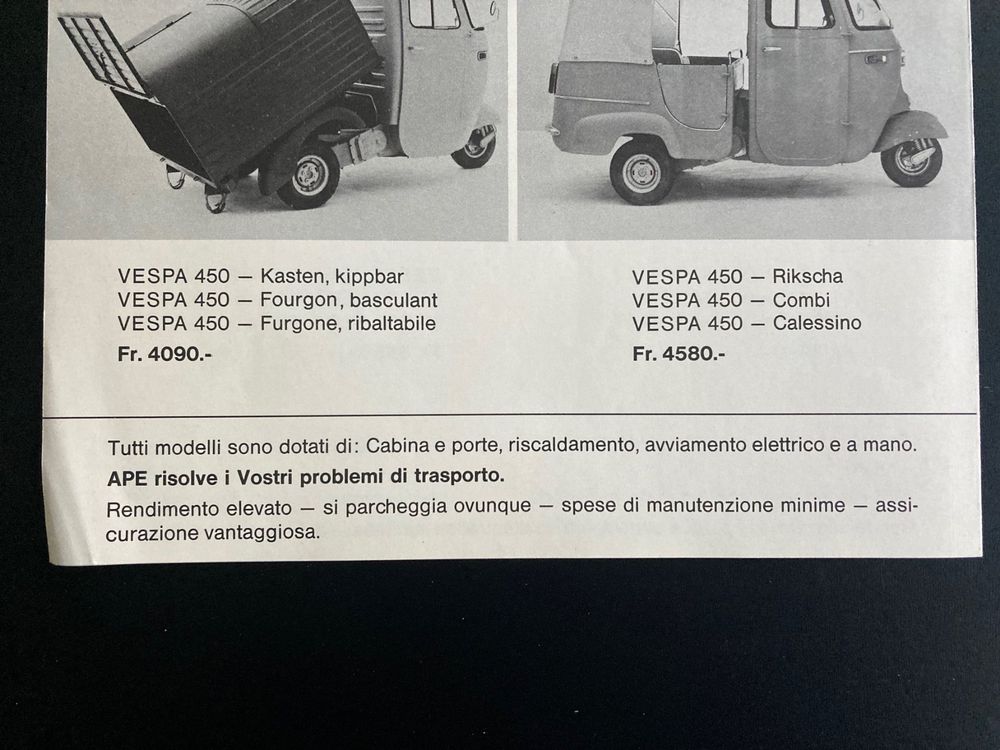 Piaggio Ape Vespa Preisliste 1966 (Gebraucht) in Dübendorf für CHF 18 – mit Lieferung auf ...