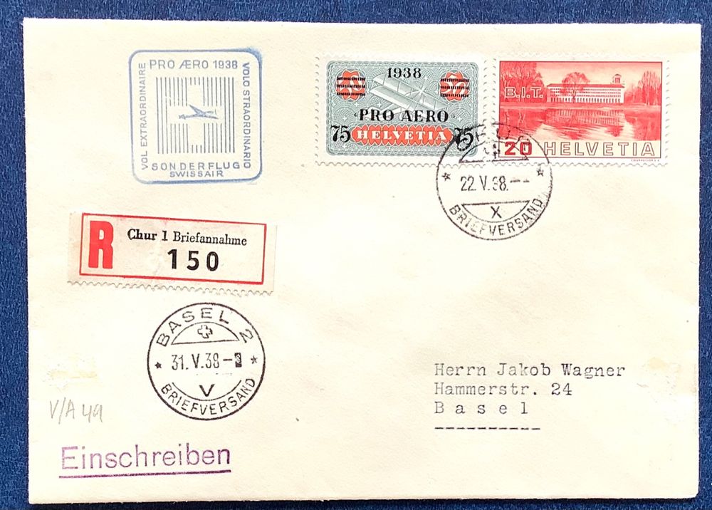 1938 Pro Aero Auf R- Brief mit F26 mit Zusatzfrankatur (Gebraucht) in Liestal für CHF 6 – mit ...