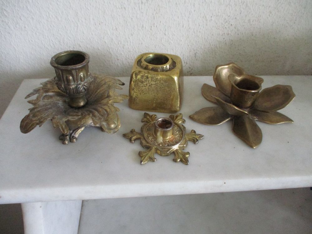 4 kleine edle Kerzenhalter Messing teilweise vergoldet (Gebraucht) in Marly für CHF 21 – mit ...