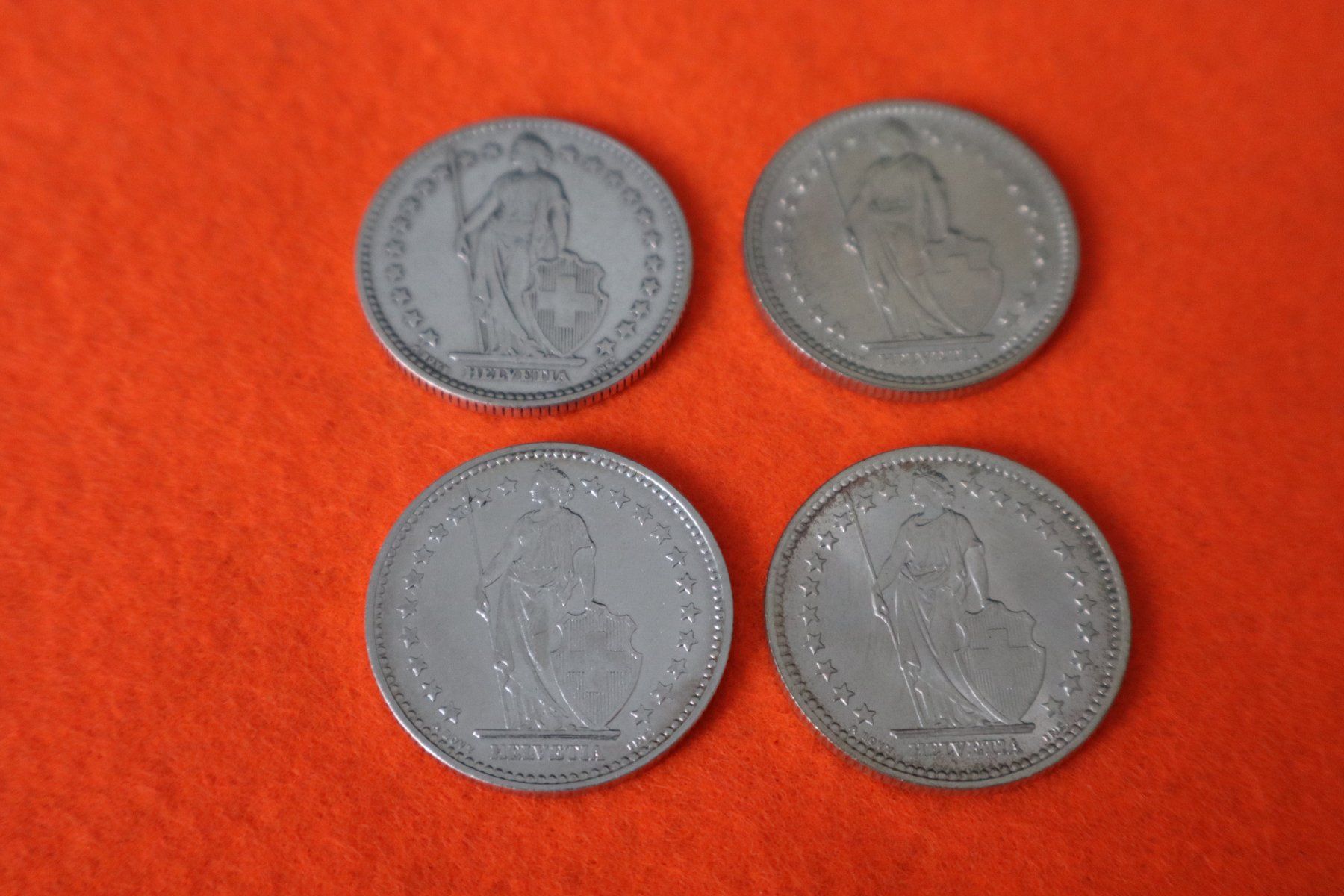 4x 2 Franken Silbermünzen (1912–1957) – selten, vorzüglich, (Neu ...