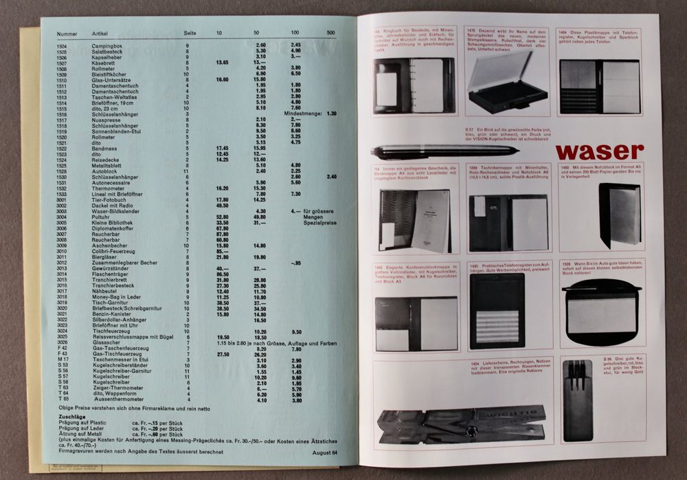 Katalog, Werbegeschenke, Waser, Zürich, 1964 (Gebraucht) in Biel/Bienne ...