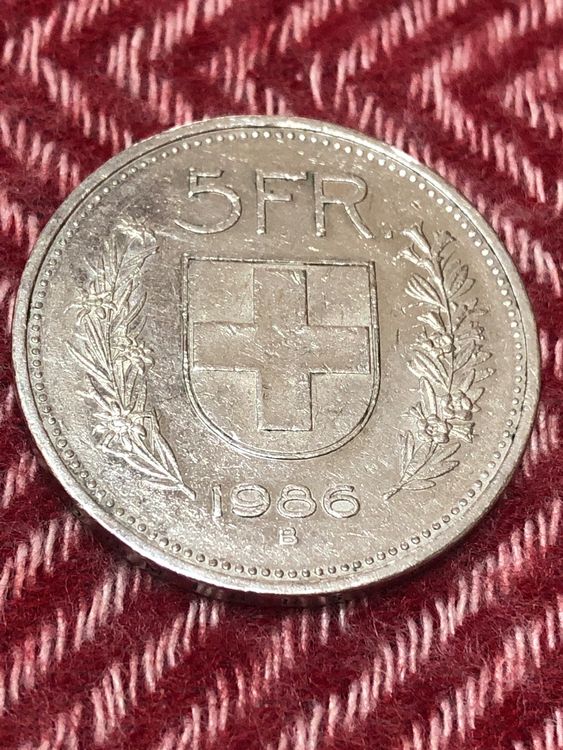 Schweiz 5 Franken 1986 Rar vertiefte Randschrift (Gebraucht) in Flumenthal für CHF 8 – mit ...