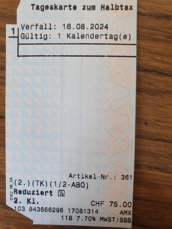 Tageskarte SBB zu Halbtax-Abo gültig bis 16.8.2024 (Neu und ...