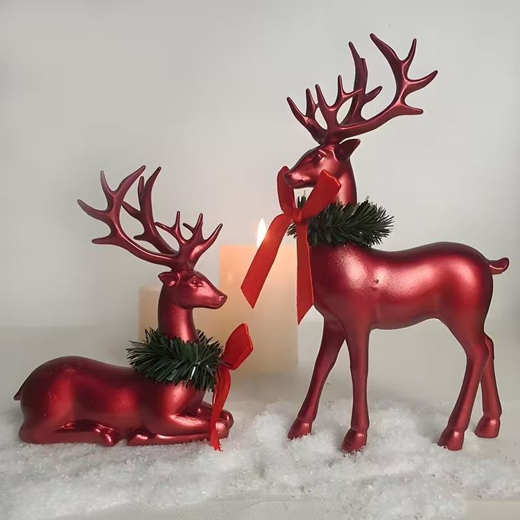 SONDERPREIS ‼️ 2 Hirsch 🦌 Statue Deko Weihnachten rot NEU (Neu (gemäss ...