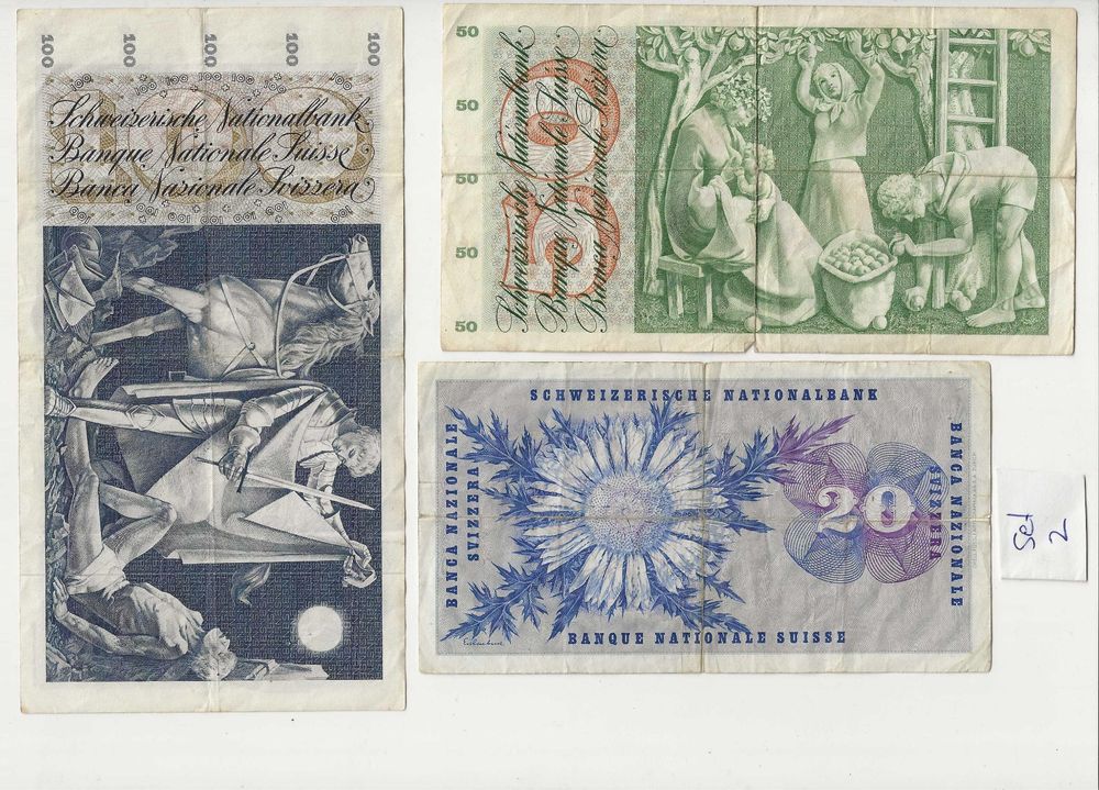 4 alte Schweizer Banknoten (Set 2)100 50 20 10 Franken Noten (Gebraucht ...
