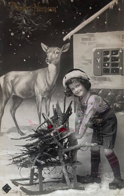 Neujahr, Kind, Reh, Schlitten, 1909 (Gebraucht) in Frauenfeld für CHF 3 ...