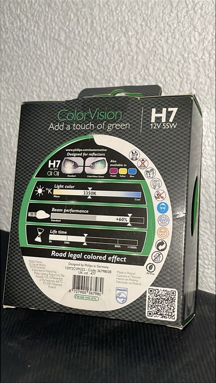 Philips H7 Color Vision Green – 2er-Pack | 12V 55W (Neu und ...
