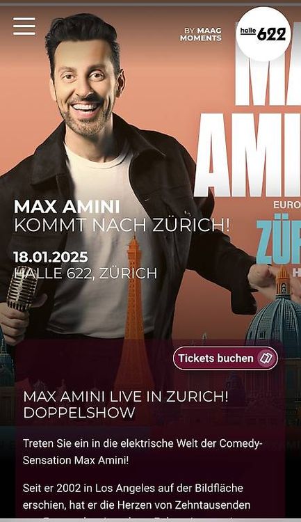 Max Amini Karten Zürich 18.10. (Gebraucht) in Zürich für CHF 190 – nur ...