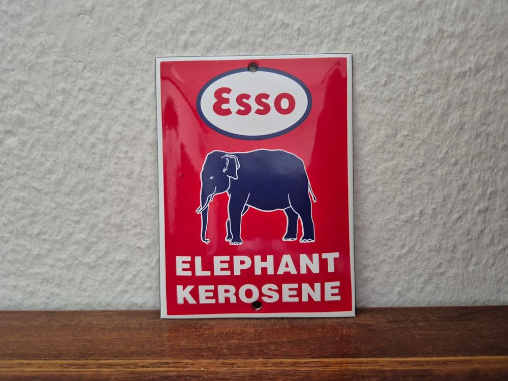 Emailschild Esso Elephant Logo Tanksäule Oil Emaille Schild (Gebraucht ...