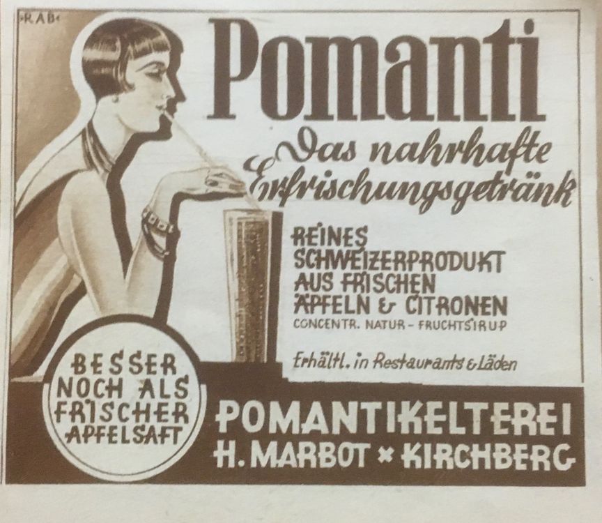 Vintage Reklame, Pomanti Kelterei, Kirchberg, 1928 (Gebraucht) in ...