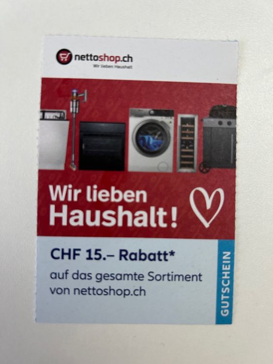 Nettoshop.ch Fr. 15.- Gutschein (Neu und originalverpackt) in Burgdorf für CHF 1 – mit Lieferung ...