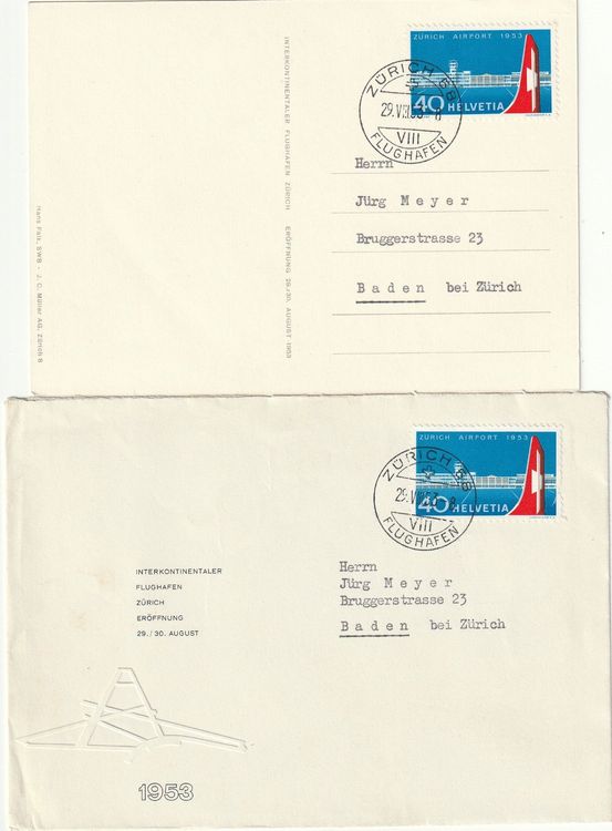 1953, Eröffnung Flughafen Zürich, So-Marke auf FDC und Karte | Kaufen auf Ricardo