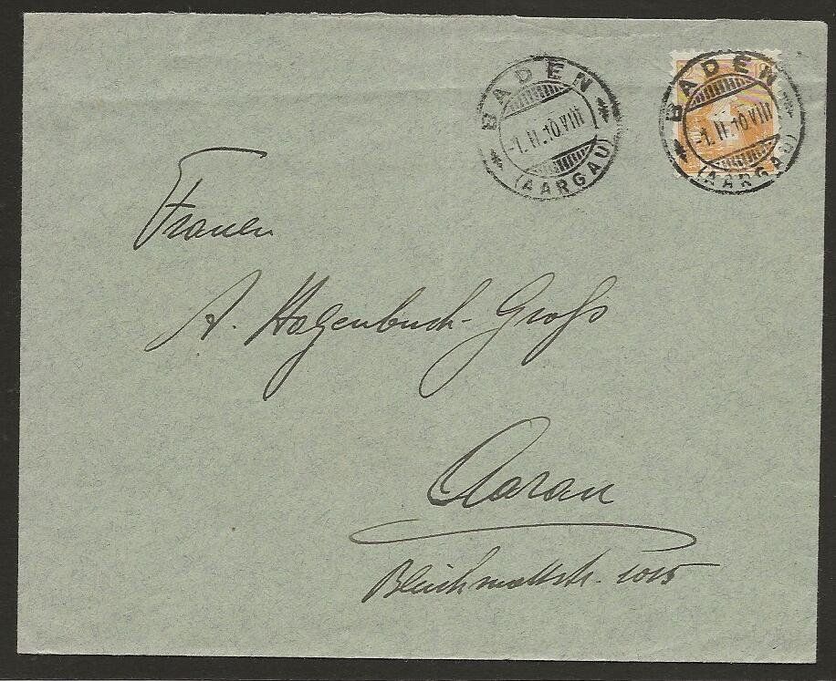 1911 12 Rp. Brief von Baden nach Aarau (D'occasion) à Arlesheim pour ...