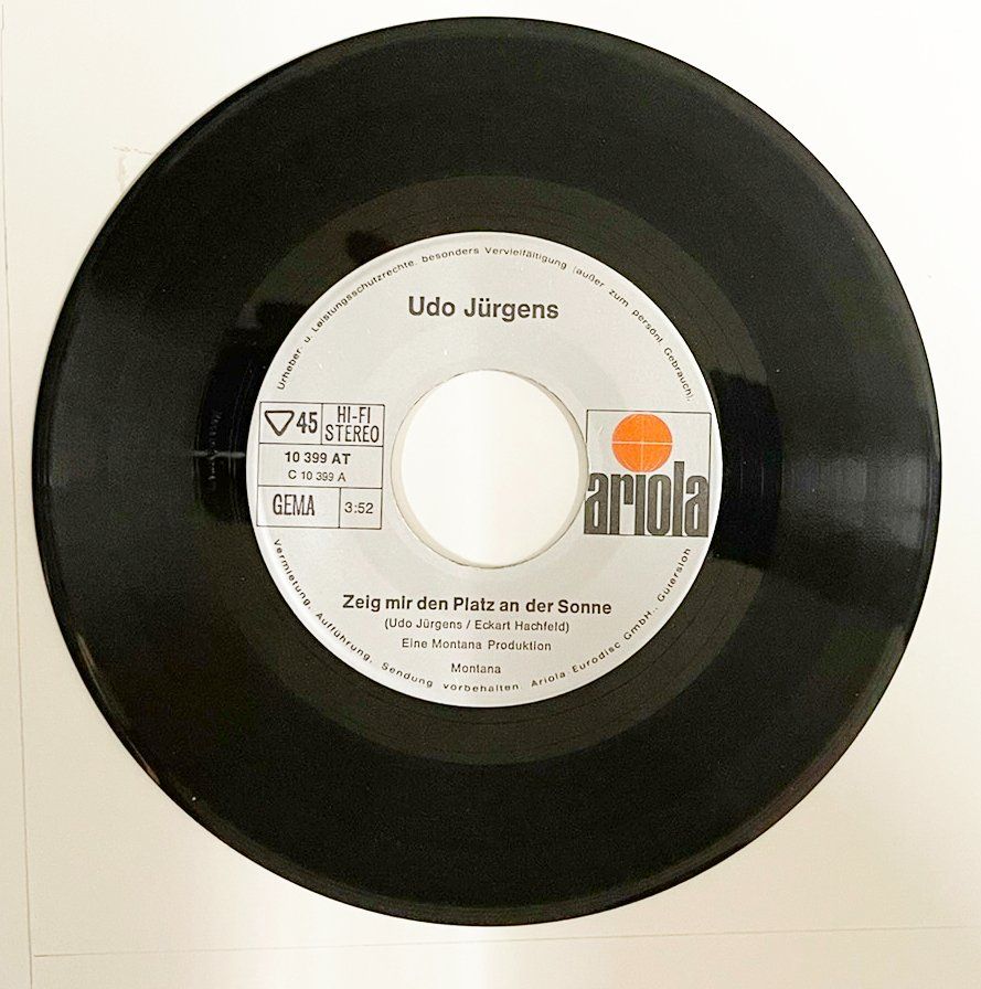 Single: UDO JÜRGENS - Zeig mir den Platz an der Sonne (Gebraucht) in ...
