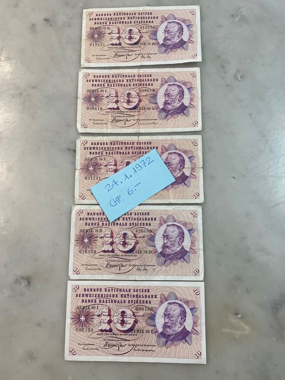 Schweizer Banknoten 5x 10 Franken Noten (Gebraucht) in Engi für CHF 25 ...