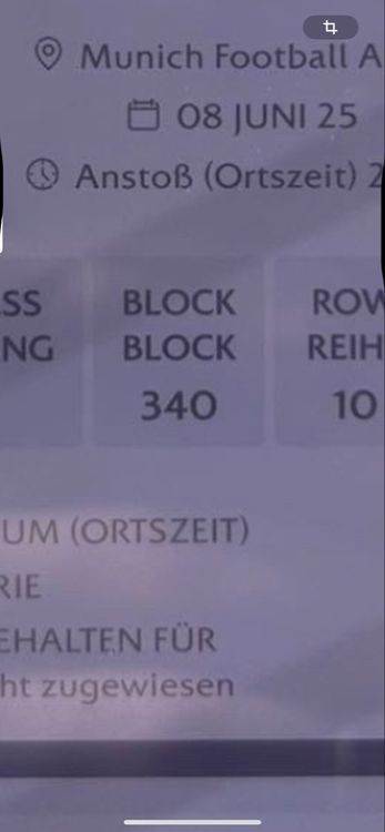 München Fussball Ticket, Block 340, Reihe 10, 08.06.25 (Neu (gemäss ...