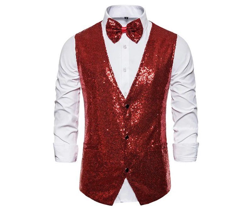 Paillettenwesten royalrot - M L XL Gilet à paillette rouge (Neu und ...