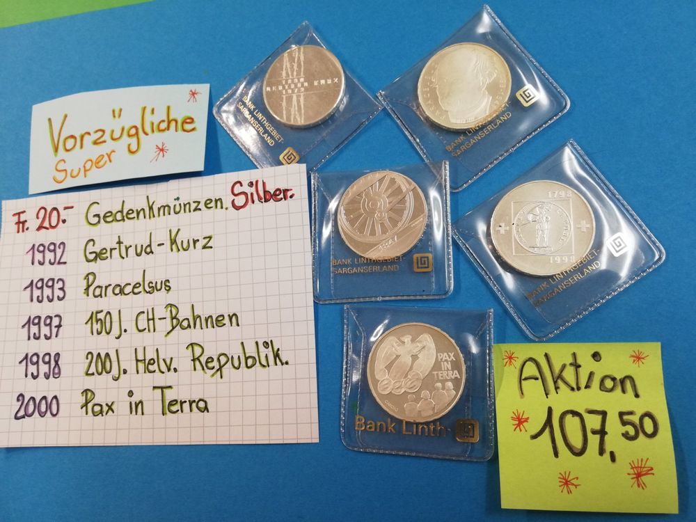 Schöne Schweizer 5x 20 Fr. Silber Gedenkmünzen | Kaufen auf Ricardo