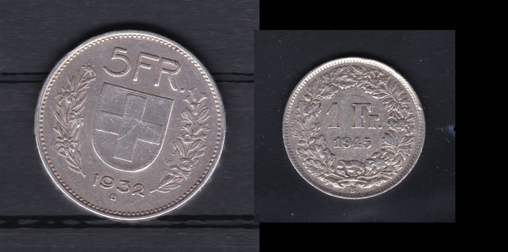 5 Fr. 1932 + 1 Fr. 1945, zirkuliert, Ränder sehr schön | Kaufen auf Ricardo